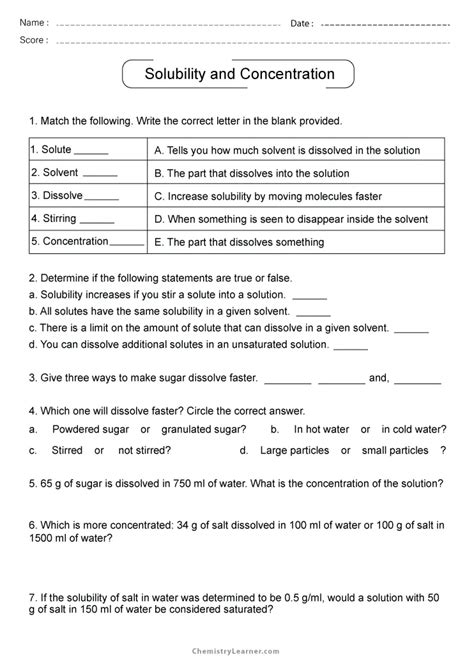 Free Printable Solubility Worksheets Worksheets Library