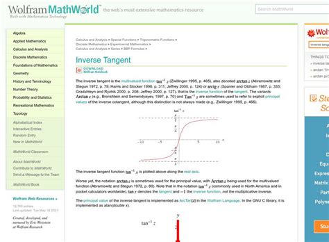 Wolfram Math World Inverse Tangent Activity For 9th 10th Grade Lesson Planet