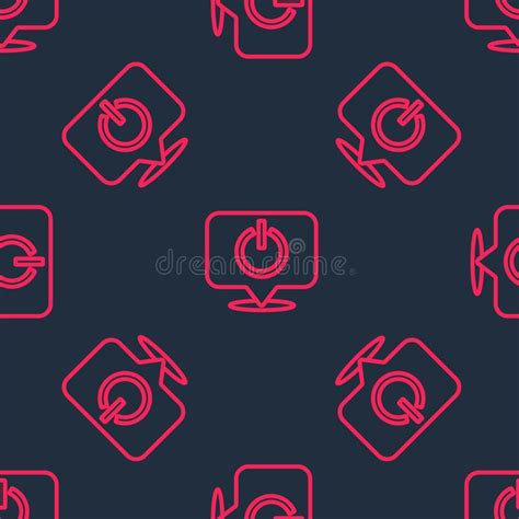 Red Line Power Button Icon Isolated Seamless Pattern On Black Background Start Sign Stock