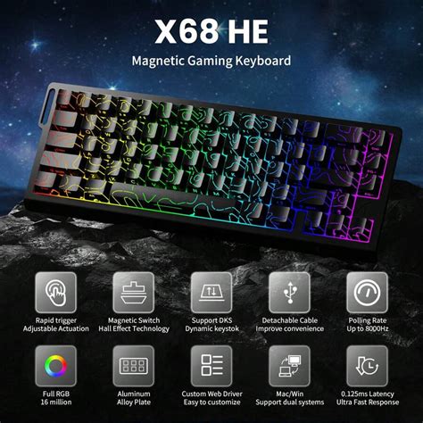 Attack Shark X68 He 8000hz Rapid Trigger Keyboard 0 01mm Rt Accuracy Wired Gaming Keyboard With