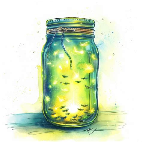 Mason Jar With Fireflies Illustration Digital Art Premium Ai Generated Image
