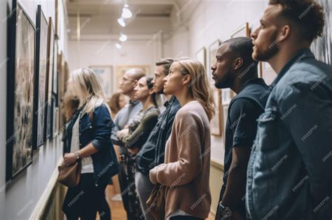 Premium Ai Image Shot Of A Group Of People Looking At Art Work In An