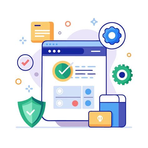 Web Page With Check Marks And A Shield Surrounded By Gears And Check