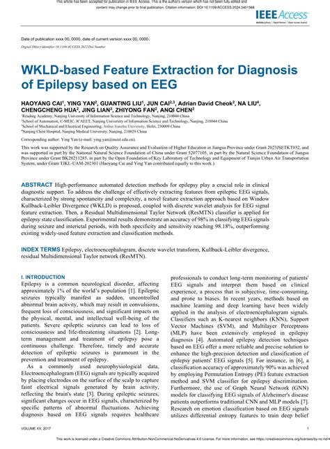 Pdf Wkld Based Feature Extraction For Diagnosis Of Epilepsy Based On Eeg