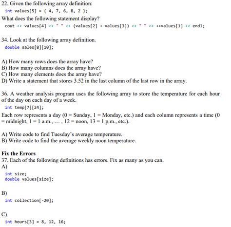 Solved 22 Given The Following Array Definition Int