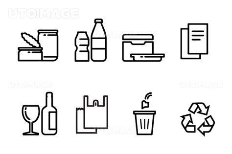 유토이미지 캔 플라스틱 스티로폼 종이 병 비닐 일반쓰레기 분리수거 아이콘