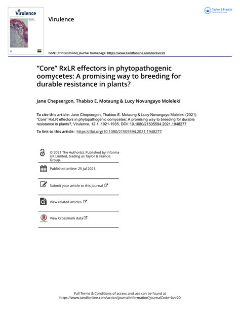Pdf Core” Rxlr Effectors In Phytopathogenic Oomycetes A Promising