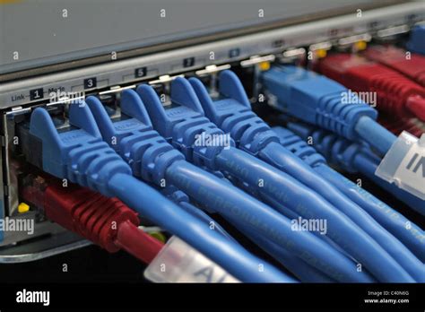 Ethernet Cables Connected To A Switch Stock Photo Alamy