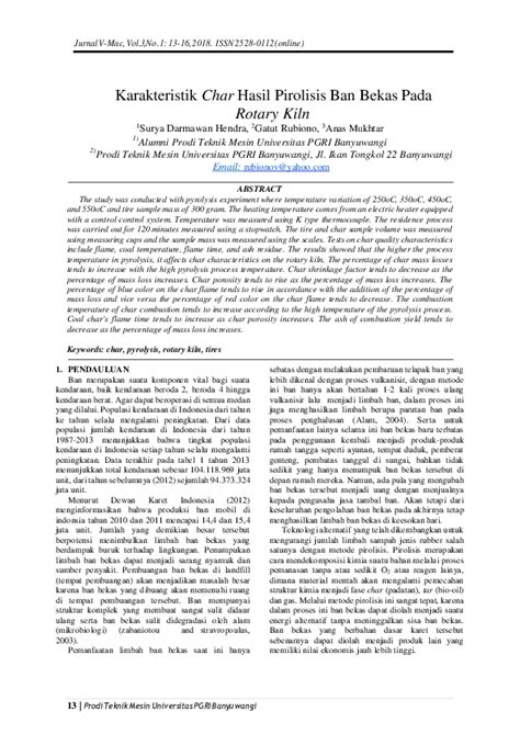 Pdf Karakteristik Char Hasil Pirolisis Ban Bekas Pada Rotary Kiln Anas Mukhtar
