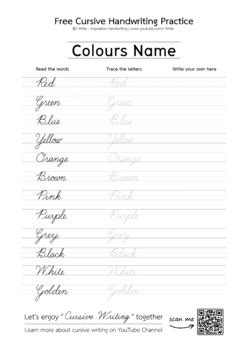 Colours Name Colors Name In English Cursive Handwriting Practice