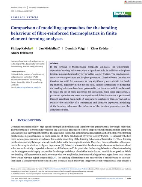 Pdf Comparison Of Modelling Approaches For The Bending Behaviour Of Fibre‐reinforced