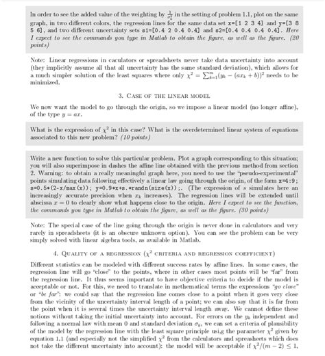 Matlab Project Linear Regressions Using The Least Chegg