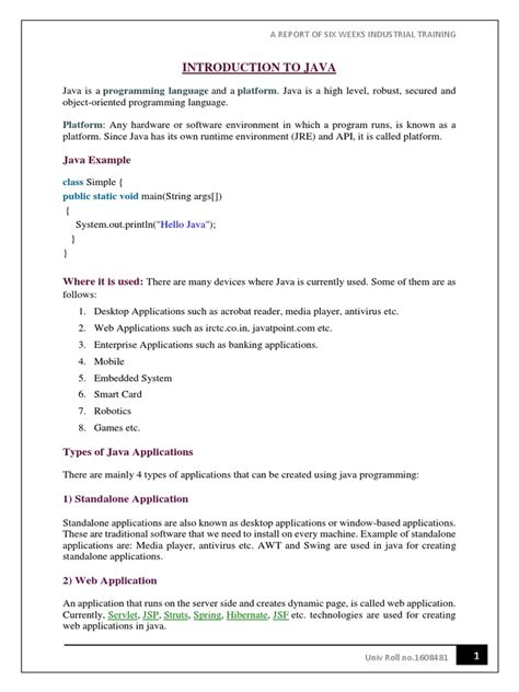 Introduction Of Java Report Pdf