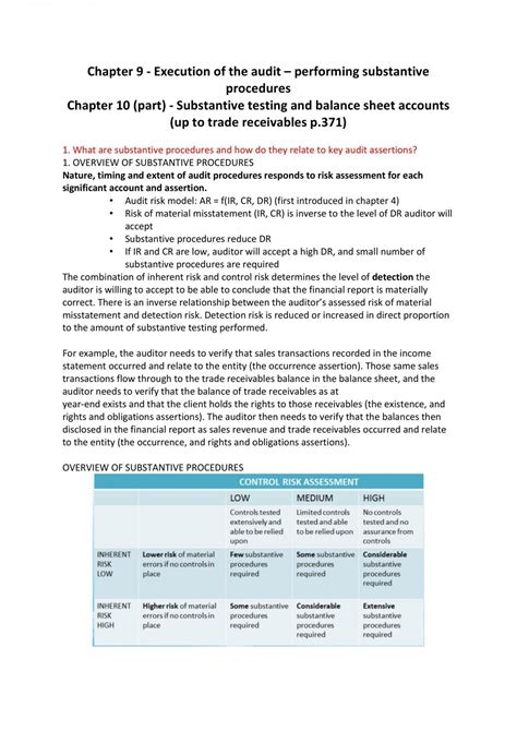 Chapter 9 And 10 Execution Of The Audit Performing Substantive