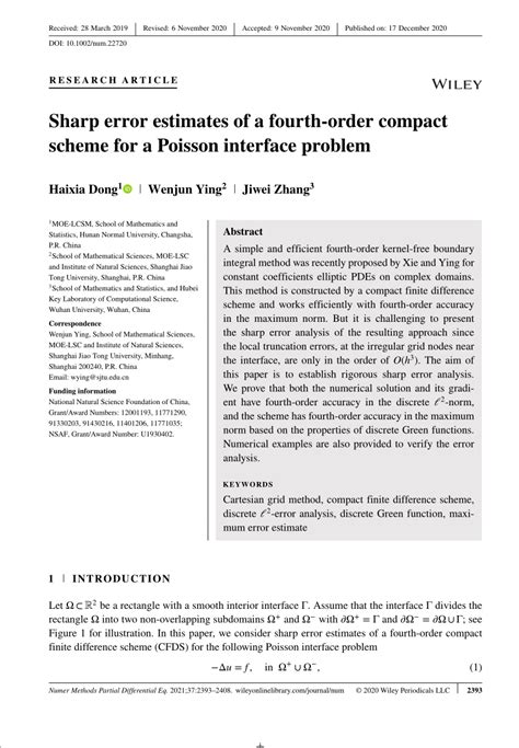 Sharp Error Estimates Of A Fourth‐order Compact Scheme For A Poisson Interface Problem Request Pdf