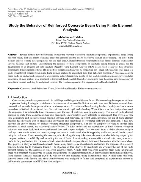 PDF Study The Behavior Of Reinforced Concrete Beam Using Finite Element Analysis