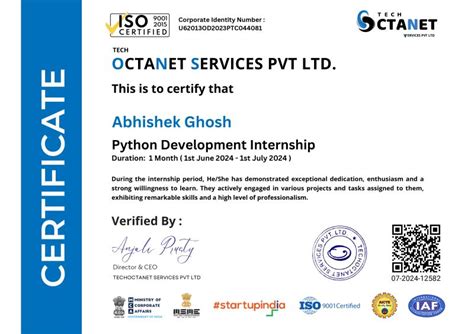 I Am Excited To Share That I Received My Completion Certificate From Octanet Services Pvt Ltd