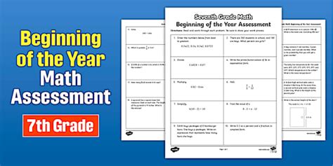 Seventh Grade Beginning Of The Year Math Assessment Twinkl