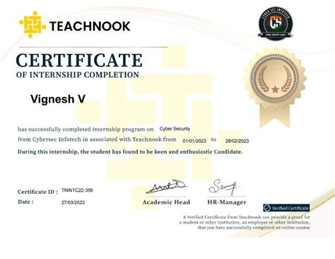 Vignesh V On Linkedin Internship Internship Teachnook Internship Cybersec Cybersecurity