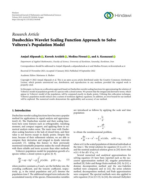 Pdf Daubechies Wavelet Scaling Function Approach To Solve Volterras Population Model