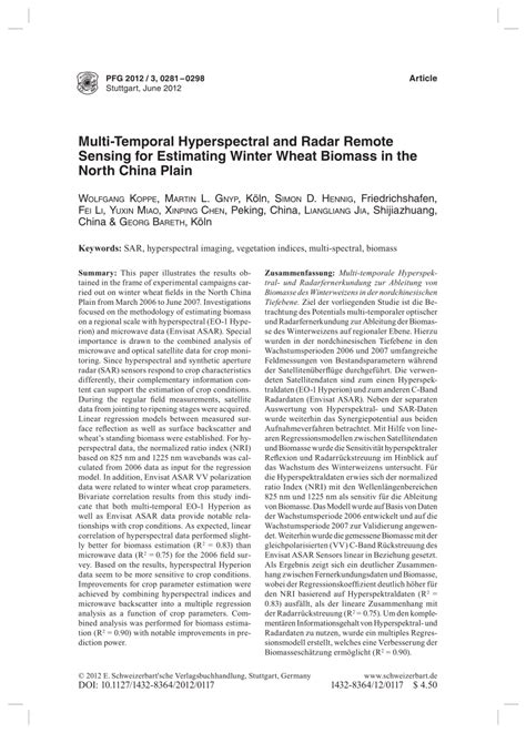 Pdf Multi Temporal Hyperspectral And Radar Remote Sensing For