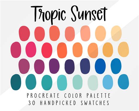 Tropic Sunset Procreate Color Palette Color Swatches Etsy