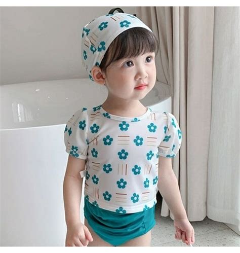 그린 플라워 아동 수영복 모자세트80 120 204699 티몬