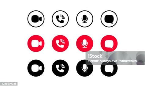 화상 통화 화면 템플릿 비디오 Cal 아이콘 설정 소셜 미디어 앱용 버튼입니다 인터넷 개념을 통한 통신 소리 마이크 통화 채팅 카메라 벡터 일러스트레이션 가정용 캠코더에