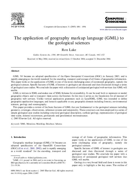 Pdf The Application Of Geography Markup Language Gml To The Geological Sciences