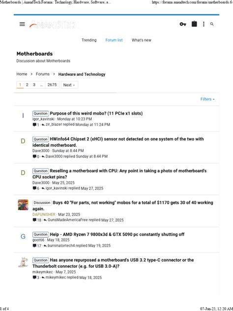 Motherboards Anandtech Forums Technology Hardware Software And