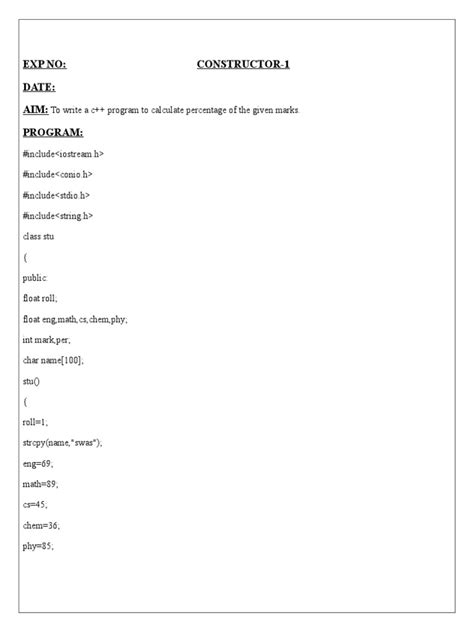 Exp No Constructor 1 Date Aim Program Pdf