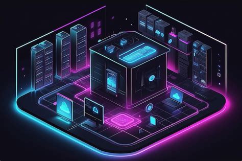 Isometric Data Center Server Room Cloud Storage And Big Data Security