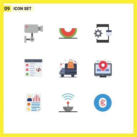 Set Of 9 Vector Flat Colors On Grid For Develop Check Melon Process