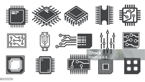 Cpu 칩 만화 아이콘입니다 마이크로 프로세서 전자 마이크로 칩 로고 회로 네트워크 마더 보드 용 Cpu Gpu 양자 칩 Pcb