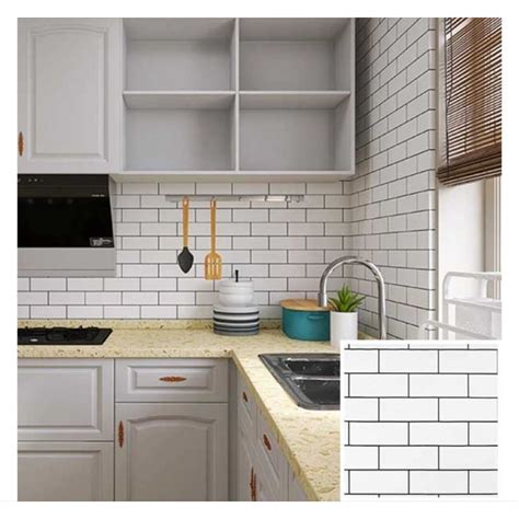 Jual Wallpaper Stiker Glossy Kitchen Set Motif Batu Bata Putih Mewah