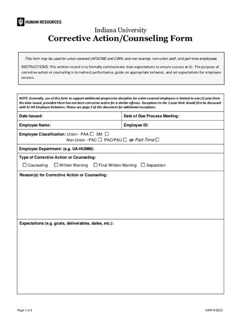 Fillable Online Hr Iu Corrective Action Counseling Form Fax Email Print Pdffiller