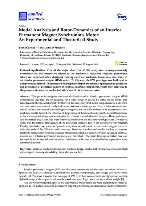 Pdf Modal Analysis And Rotor Dynamics Of An Interior Permanent Magnet