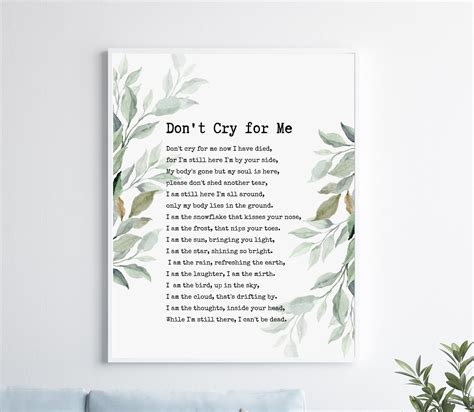 Dont Cry For Me Memorial Poem Celebration Of Life Funeral