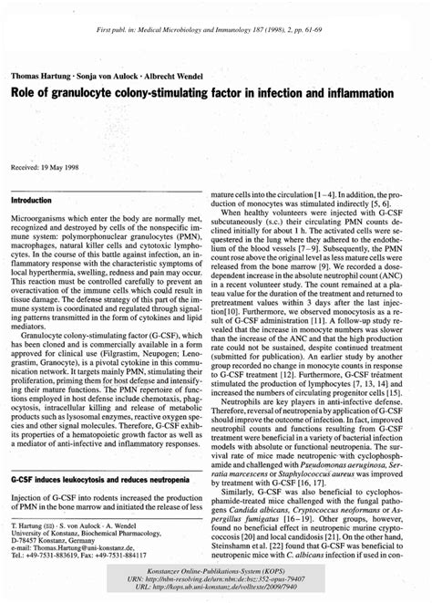 Pdf Role Of Granulocyte Colony Stimulating Factor In Infection And Inflammation