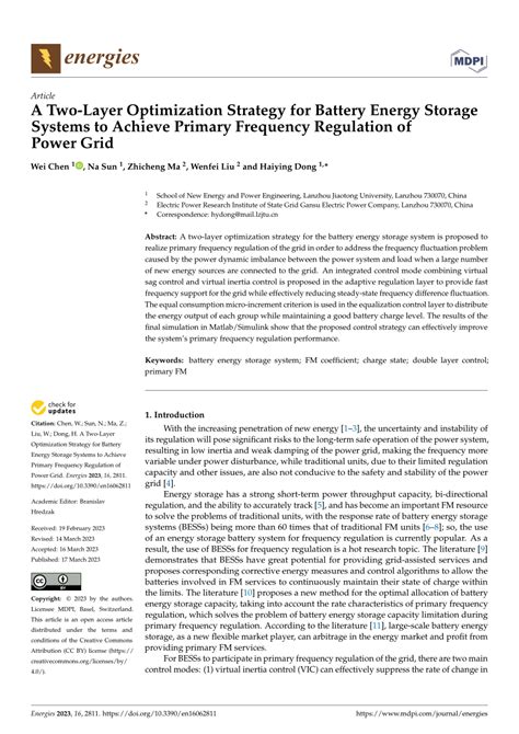 PDF A Two Layer Optimization Strategy For Battery Energy Storage Systems To Achieve Primary