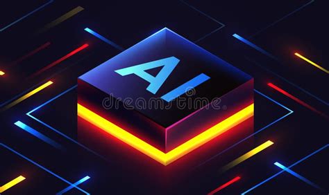 Computer Microchip Semiconductor On Motherboard Futuristic Cyber Neon Lighting Stock