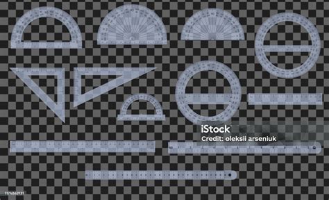 제국 및 미터법 단위 모두에서 플라스틱 측정 통치자 각도기 및 삼각형의 학교 세트 0명에 대한 스톡 벡터 아트 및 기타 이미지