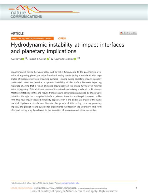 Pdf Hydrodynamic Instability At Impact Interfaces And Planetary