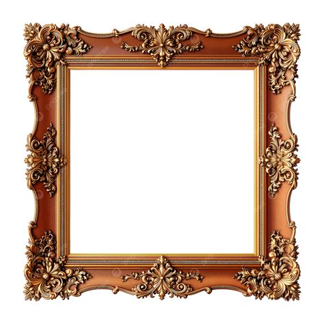 Detailed Golden Picture Frame Classical Square Art Design Decorative