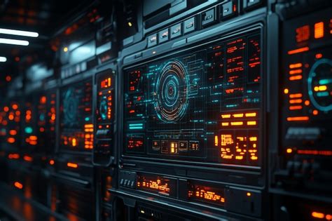 Network Server Room With Dynamic Interface Screens Depicting Active