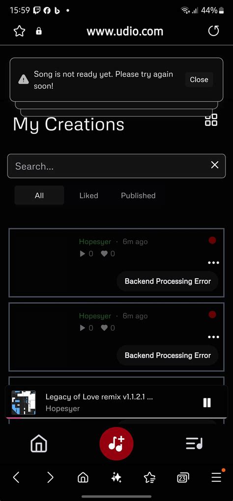 Backend Processing Error Rudiomusic