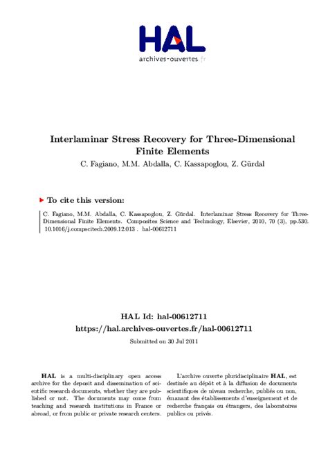 Pdf Interlaminar Stress Recovery For Three Dimensional Finite Elements Mostafa Abdalla