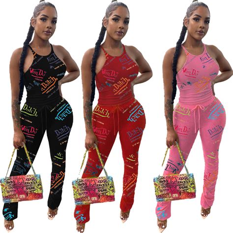 Printed Alphabet Pants Feet Smocked Casual Two Piece Set