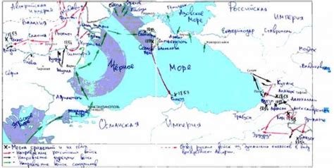 На контурной карте с 64—65 обозначьте А направления главных ударов российских и турецких