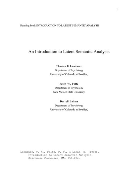 An Introduction To Latent Semantic Analysis